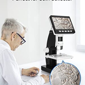 LCD Dgital Microscope, Ankylin 4.3" Coin Microscope 50X-1000X, USB Digital Microscope with 8 LED Fill Lights, 32G SD Card, Electronic Microscope Compatible with Mac/Windows