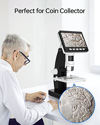 LCD Dgital Microscope, Ankylin 4.3" Coin Microscope 50X-1000X, USB Digital Microscope with 8 LED Fill Lights, 32G SD Card, Electronic Microscope Compatible with Mac/Windows