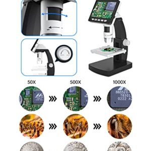 LCD Dgital Microscope, Ankylin 4.3" Coin Microscope 50X-1000X, USB Digital Microscope with 8 LED Fill Lights, 32G SD Card, Electronic Microscope Compatible with Mac/Windows