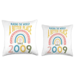 14th Birthday Gifts for Women and Men 14 Birthday Making The World a Better Place Since 2009 Throw Pillow, 16x16, Multicolor