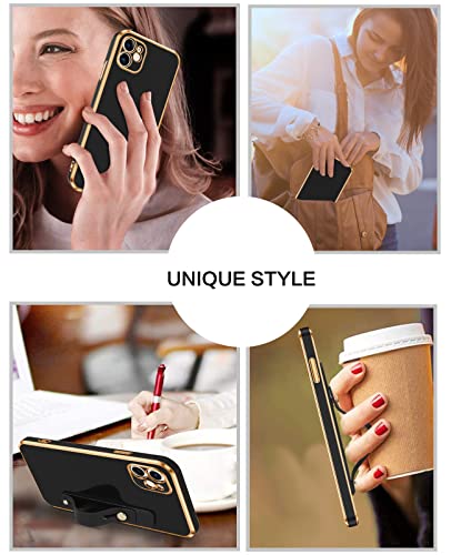 BENTOBEN Compatible with iPhone 12 Case, Slim Luxury Electroplated Bumper Women Men Girl Protective Soft Case Cover with Strap for iPhone 12 6.1 inch,Black/Gold