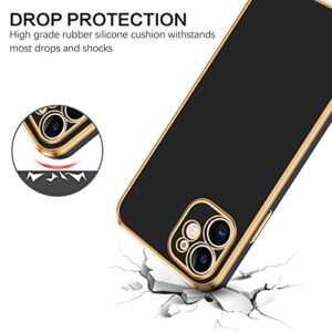 BENTOBEN Compatible with iPhone 12 Case, Slim Luxury Electroplated Bumper Women Men Girl Protective Soft Case Cover with Strap for iPhone 12 6.1 inch,Black/Gold