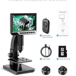 7'' LCD Digital Microscope 2000X Biological Lens & Digital Lens, Ankylin 12MP Coin Microscope for Error Coins, Remote Control, 10 LED Light, USB Soldering Microscope for Adults/Kids