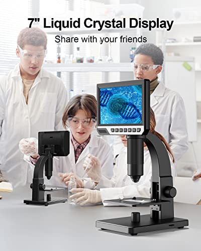 7'' LCD Digital Microscope 2000X Biological Lens & Digital Lens, Ankylin 12MP Coin Microscope for Error Coins, Remote Control, 10 LED Light, USB Soldering Microscope for Adults/Kids