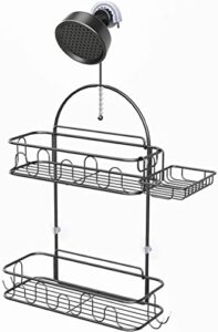 neahom hanging shower caddy over shower head for bathroom, matte black stainless steel soap holder & razor holder & hooks, hanging shower shelf organizer, storage rack, rustproof, anti-swing