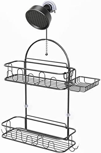 Neahom Hanging Shower Caddy Over Shower Head for Bathroom, Matte Black Stainless Steel Soap Holder & Razor Holder & Hooks, Hanging Shower Shelf Organizer, Storage Rack, Rustproof, Anti-Swing