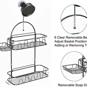 Neahom Hanging Shower Caddy Over Shower Head for Bathroom, Matte Black Stainless Steel Soap Holder & Razor Holder & Hooks, Hanging Shower Shelf Organizer, Storage Rack, Rustproof, Anti-Swing