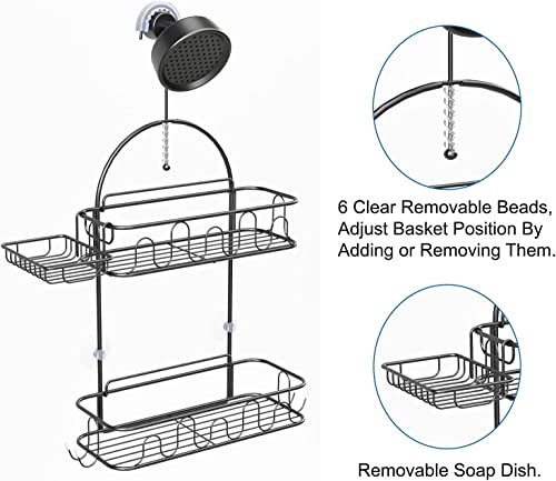 Neahom Hanging Shower Caddy Over Shower Head for Bathroom, Matte Black Stainless Steel Soap Holder & Razor Holder & Hooks, Hanging Shower Shelf Organizer, Storage Rack, Rustproof, Anti-Swing