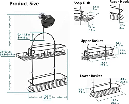 Neahom Hanging Shower Caddy Over Shower Head for Bathroom, Matte Black Stainless Steel Soap Holder & Razor Holder & Hooks, Hanging Shower Shelf Organizer, Storage Rack, Rustproof, Anti-Swing