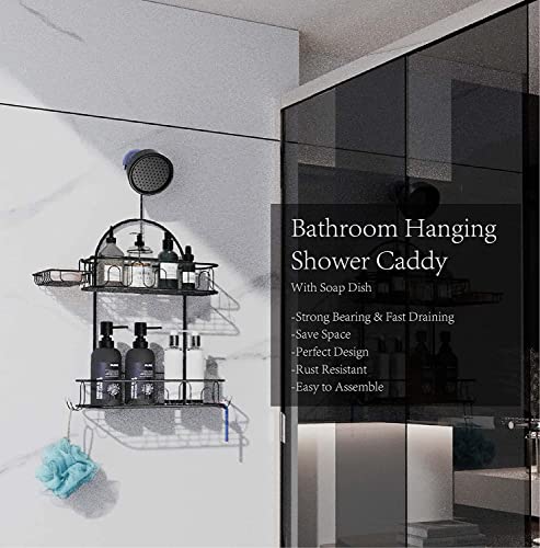 Neahom Hanging Shower Caddy Over Shower Head for Bathroom, Matte Black Stainless Steel Soap Holder & Razor Holder & Hooks, Hanging Shower Shelf Organizer, Storage Rack, Rustproof, Anti-Swing