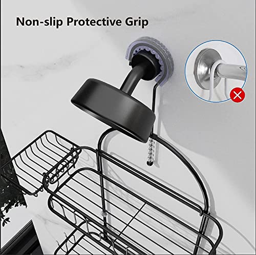 Neahom Hanging Shower Caddy Over Shower Head for Bathroom, Matte Black Stainless Steel Soap Holder & Razor Holder & Hooks, Hanging Shower Shelf Organizer, Storage Rack, Rustproof, Anti-Swing