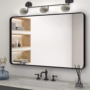 Floresita Black Bathroom Mirror for Wall 24 x 36 Inch Aluminum Alloy Metal Framed Mirror Non-Rusting Black Vanity Mirror Wall Mounted for Modern Farmhouse