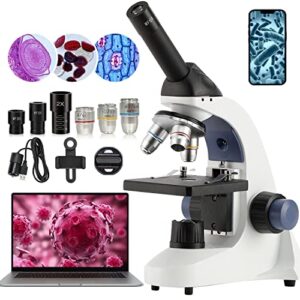 monocular microscope camera kids adults - 40x-2000x monocular microscope for kids adults students with electric eyepiece, storage bag, metal eyepiece, slides (2022