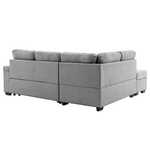 Merax Sofa Bed Sleeper Couch L Shaped Sofa with Storage Ottoman, L-Shape Sectional Couch with Comfortable backrest for Living Room and Small Apartment (Gray)