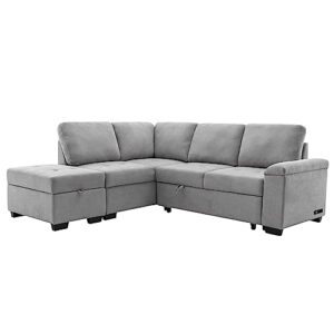 Merax Sofa Bed Sleeper Couch L Shaped Sofa with Storage Ottoman, L-Shape Sectional Couch with Comfortable backrest for Living Room and Small Apartment (Gray)