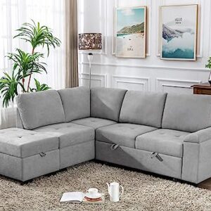 Merax Sofa Bed Sleeper Couch L Shaped Sofa with Storage Ottoman, L-Shape Sectional Couch with Comfortable backrest for Living Room and Small Apartment (Gray)