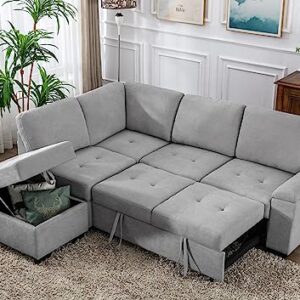 Merax Sofa Bed Sleeper Couch L Shaped Sofa with Storage Ottoman, L-Shape Sectional Couch with Comfortable backrest for Living Room and Small Apartment (Gray)