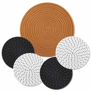 trivet hot pot holders pads: humbson 5 pcs trivets for hot dishes - hot pot holder - cotton woven hot mat - pot coasters for kitchen - 1 pcs 11.8 inches - 4 pcs 7 inches