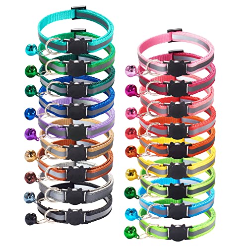 Cat Collars-Reflective Collars for Boy Girl Cat - Breakaway Collar with Bell - Set of 18