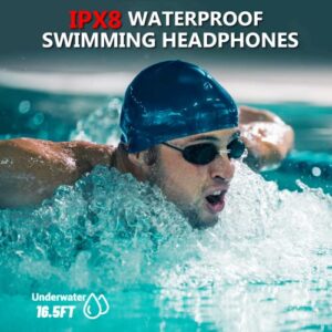 BZOJIFO Waterproof Bone Conduction Headphones, IPX8 Waterproof Swimming Headphones 32GB MP3 Player Wireless Bluetooth 5.3 Open-Ear Headphones with Mic Call for Swimming Skiing Driving Cycling (Blue)