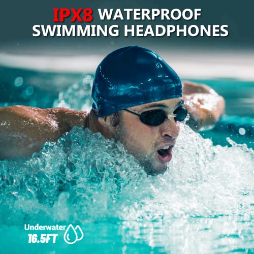 BZOJIFO Waterproof Bone Conduction Headphones, IPX8 Waterproof Swimming Headphones 32GB MP3 Player Wireless Bluetooth 5.3 Open-Ear Headphones with Mic Call for Swimming Skiing Driving Cycling (Blue)