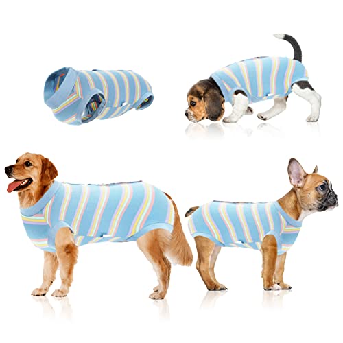 oUUoNNo Dog Recovery Suit,Dog Surgical Suit for Abdominal Wounds,Dog After Surgery Substitution Dog Cone & E-Collar,Prevent Licking Dog Onesies Pet Surgery Recovery Suit (L, Blue)