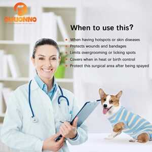 oUUoNNo Dog Recovery Suit,Dog Surgical Suit for Abdominal Wounds,Dog After Surgery Substitution Dog Cone & E-Collar,Prevent Licking Dog Onesies Pet Surgery Recovery Suit (L, Blue)