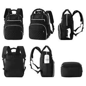 Wesugeyo Insulated Lunch Backpack Bag for Women Men, Multi Compartment Lunch Backpack Reusable Adults Lunch Cooler Box with Side Pockets Concealed Shoulder Strap for Picnic Work Camping Hiking (Black)