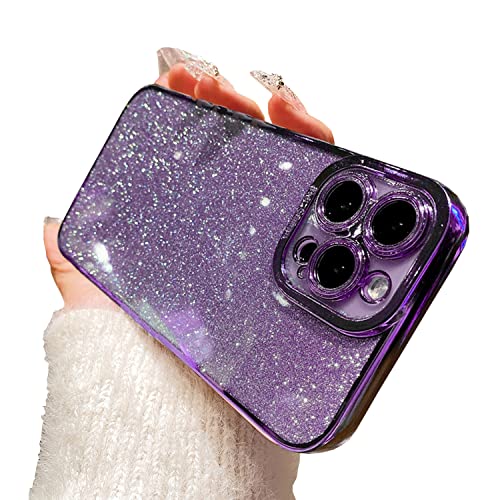 Fycyko Compatible with iPhone 13 Pro Max Case Glitter,Luxury Cute Flexible Plating Cover Camera Protection Shockproof Phone Case for Women Girl Men Design for iPhone 13 Pro Max 6.7''-Deep Purple