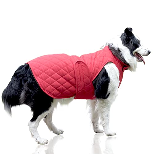 H.S.C PET Red Dogs Waterproof Soft-Shell Warm Cotton Jacket Fleece Inside Cold Weather Coats for Doggy & Puppy Velcro Easy Dressing & Undressing