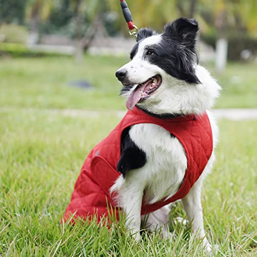 H.S.C PET Red Dogs Waterproof Soft-Shell Warm Cotton Jacket Fleece Inside Cold Weather Coats for Doggy & Puppy Velcro Easy Dressing & Undressing