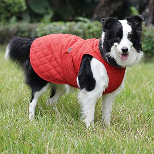 H.S.C PET Red Dogs Waterproof Soft-Shell Warm Cotton Jacket Fleece Inside Cold Weather Coats for Doggy & Puppy Velcro Easy Dressing & Undressing