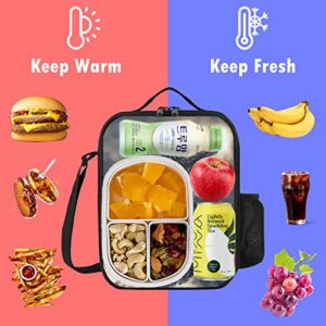 Insulated Lunch Box for Boys Girls, Reusable Dinosaur Lunch Bag, Waterproof Cooler Tote Bag with Adjustable Shoulder Strap and Water Bottle Holder