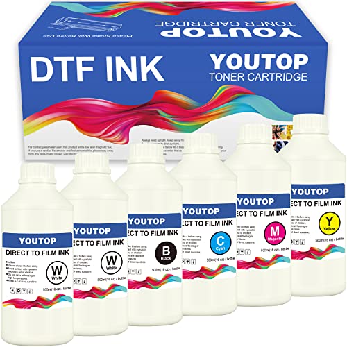 YOUTOP 6PK DTF Ink for PET Film Heat Transfer Printing Refill for DTF Printer with Epson printhead L1800 L805 I3200 4720 DX5 DX7 TX800 5113 XP600 xp15000 (500ML)