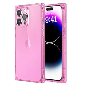 tzomsze square iphone 14 pro case for women girl,full camera lens protection soft tpu protective shockproof cover for iphone 14 pro 2022 6.1 inch-pink