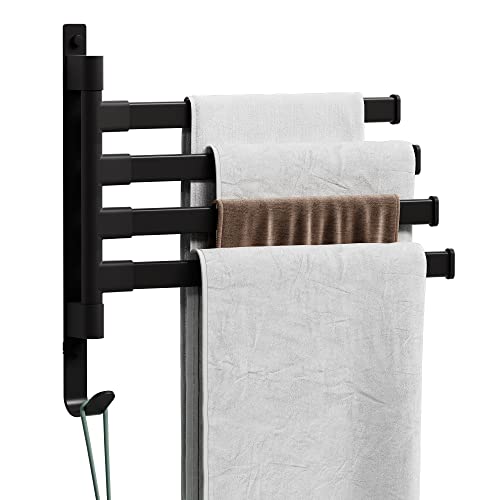 LBSYSLB Swivel Towel Rack,Wall Mounted Black Towel Bar with 4-Arm Towel Hanger,Rustproof Towel Racks for Bathroom 180° Rotation,13 Inch Bathroom Towel Holder