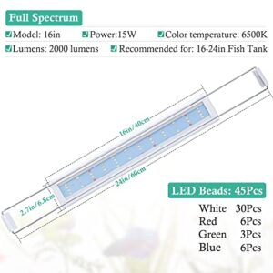 HITOP Full Spectrum LED Aquarium Light – 16-24” Classic Fish Tank Light with Timer, Aquarium Plant Light with Stable Extendable Brackets (16-24in)