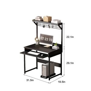 ALISENED 31.5" Computer Desk with Hutch, Office Desk Study Table Writing Desk Workstation PC Table for Home Office，Space Saving Design