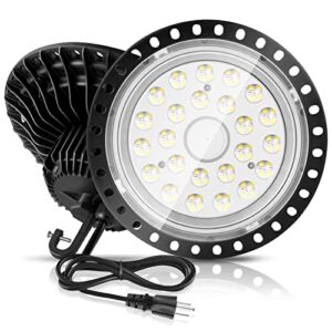 led high bay light, 100w 12000lm ufo led high bay lights with us plug 5' cable, 6500k super bright led shop lights, ip65 warehouse light, area light fixture shop light for garage warehouse workshop