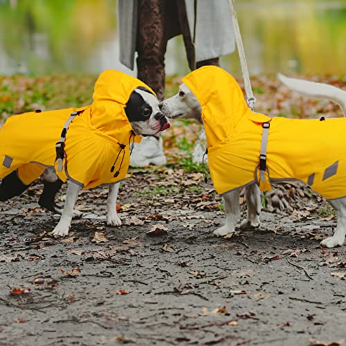 ASENKU Dog Rain Jacket with Reflective Strip Adjustable Belly Strap Lightweight, Four-Leg Design with Hood