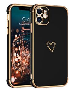 bentoben iphone 12 case, iphone 12 phone case, cute heart pattern slim fit soft flexible shockproof tpu bumper protective women girls boys men non-slip lightweight cover for iphone 12 6.1 inch, black