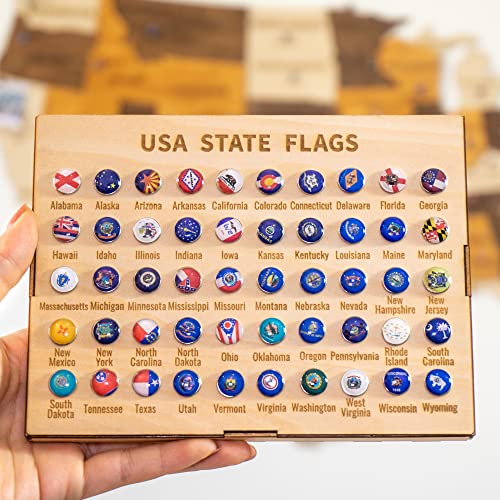 HYPERI 3D Wooden USA Map Wall Art, Large Wall Décor - US Travel Map with Push Pins - Housewarming Gifts New Home - Wall Art For Home & Kitchen or Office - Home Office Decor (50 US Flags Pins)