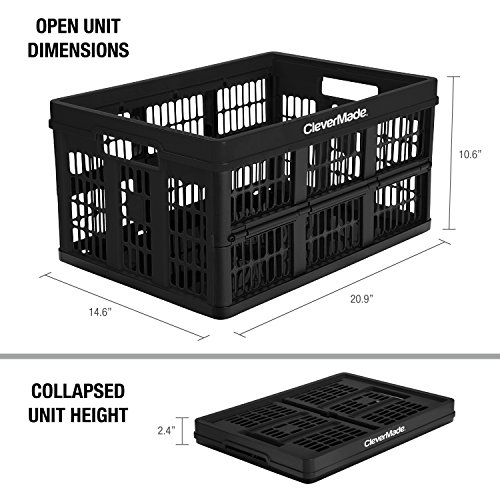 CleverMade 45L Collapsible Storage Bins, Black, 3 Pack & Milk Crates, 25L Plastic Stackable Storage Bins CleverCrates Utility Folding Baskets, Pack of 3, Blue