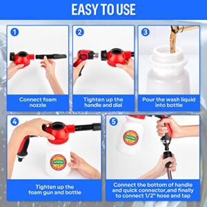 New Rotary Dial 16 IN 1 Car Wash Foam Gun,Foam Cannon, Adjustable Hose Wash Sprayer with 2.5-6 Bars Foam Blaster, with Nozzles,Wash Mitten &Towel,for Car Cleaning& Garden Use with 1/2” Quick Connector