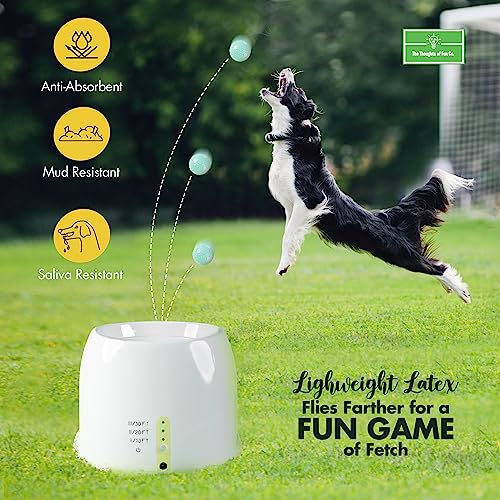 THE THOUGHTS OF FUN CO. Automatic Dog Ball Launcher/Thrower- Dog Fetch Machine for Small to Medium Sized Dogs, Great Exercise for Dogs with 6 Latex Balls, Dual Power Supply