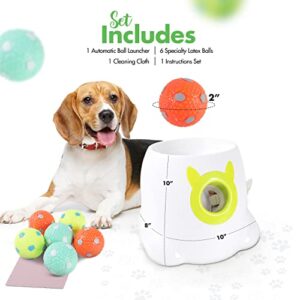 THE THOUGHTS OF FUN CO. Automatic Dog Ball Launcher/Thrower- Dog Fetch Machine for Small to Medium Sized Dogs, Great Exercise for Dogs with 6 Latex Balls, Dual Power Supply