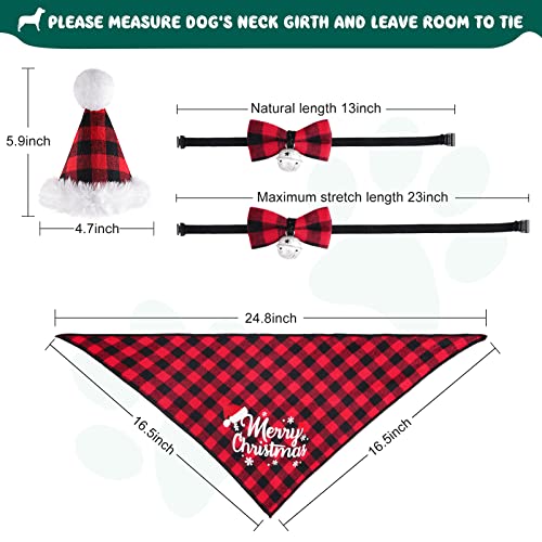 Christmas Dog Bandanas 3 Piece Dog Santa Hat Scarf Bow Tie Set Buffalo Plaid Bib Costume for Pet Christmas Outfit for Small Medium Dogs Cats