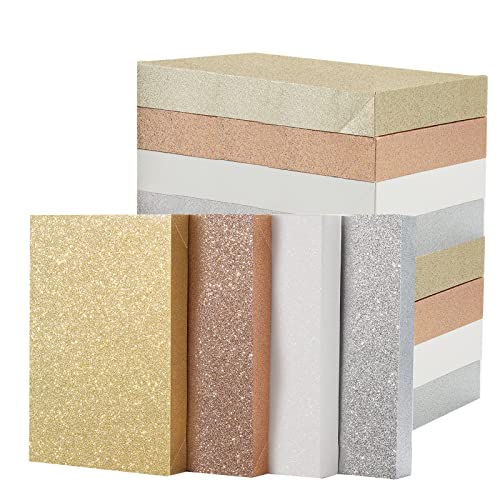 UNIQOOO 12Pcs Luxurious Gold, Silver, Rose Gold, White Christmas Shirt Boxes, High Shine, Embossed Glitter Gift Boxes with Lid For Clothing, Holiday Party, Apparel Gift Wrap Packaging, 14.5x9.5x2 Inch