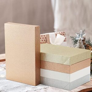 UNIQOOO 12Pcs Luxurious Gold, Silver, Rose Gold, White Christmas Shirt Boxes, High Shine, Embossed Glitter Gift Boxes with Lid For Clothing, Holiday Party, Apparel Gift Wrap Packaging, 14.5x9.5x2 Inch