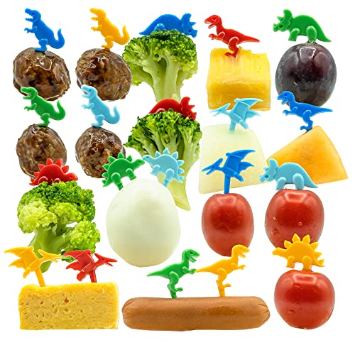 Musuubi Japan Dinosaur Food Picks for Kids- 20 Dinosaur Bento Food Picks/Food Sticks for Kids Lunches, Lunch Box, and Bento Box